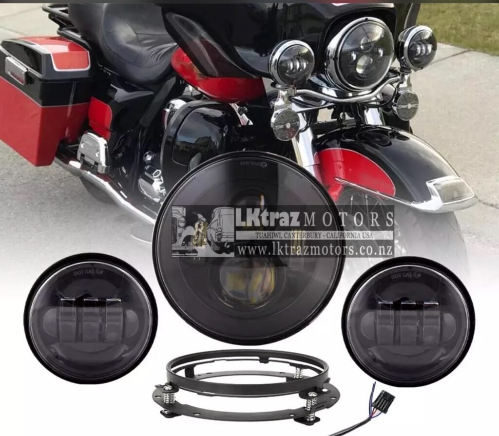 Black- 7″ Led Projector Motor Headlight + Passing Lights (4 1/2 inch ...